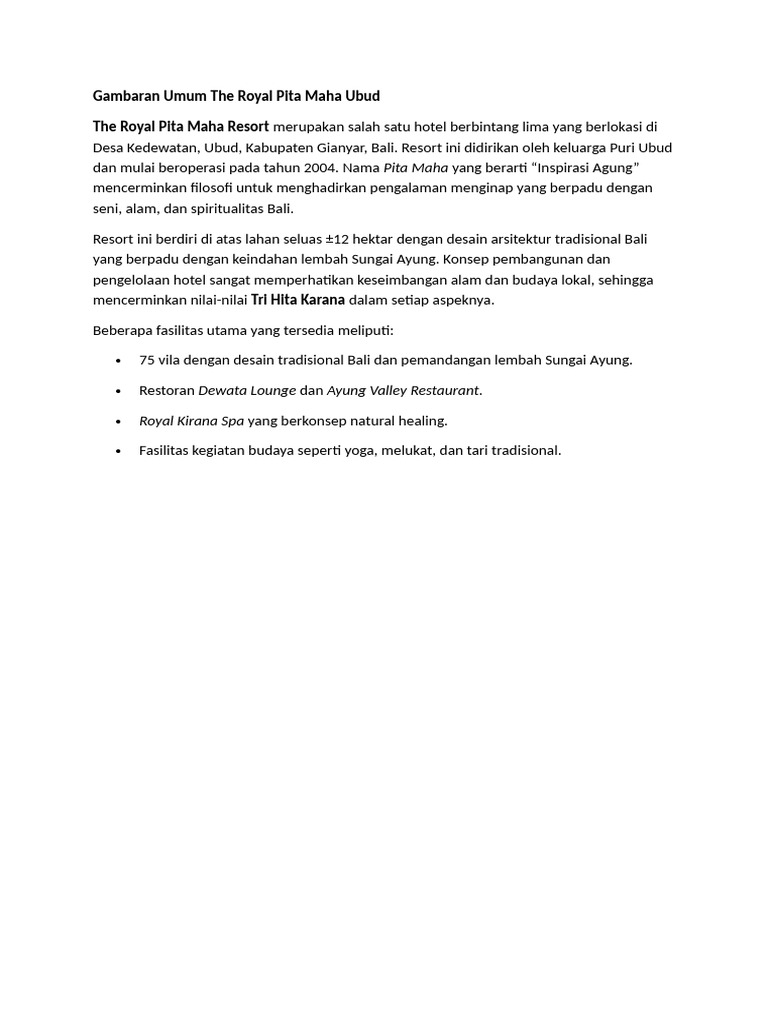 The Royal Pita Maha: Resort Bali Eksklusif | PDF