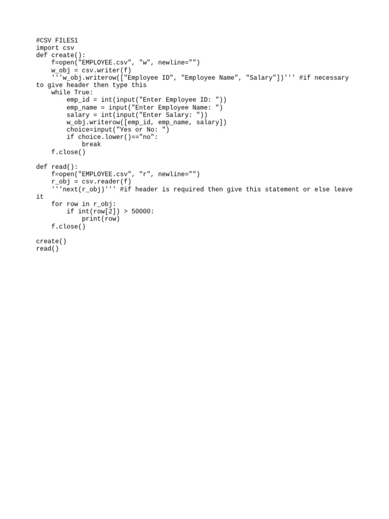 Employee CSV Management Script | PDF