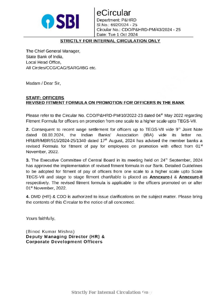 Revised Fitment Formula On Promotion For Officers | PDF