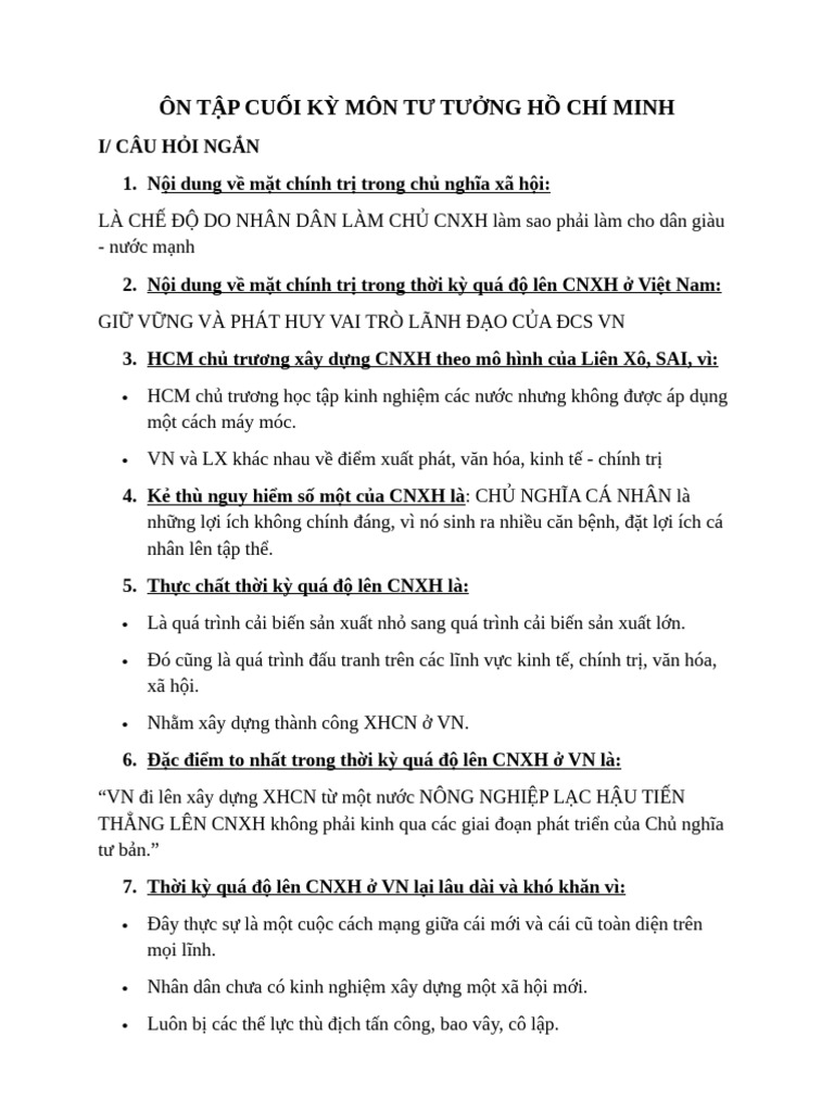 ÔN TẬP TƯ TƯỞNG HỒ CHÍ MINH.HIU | PDF