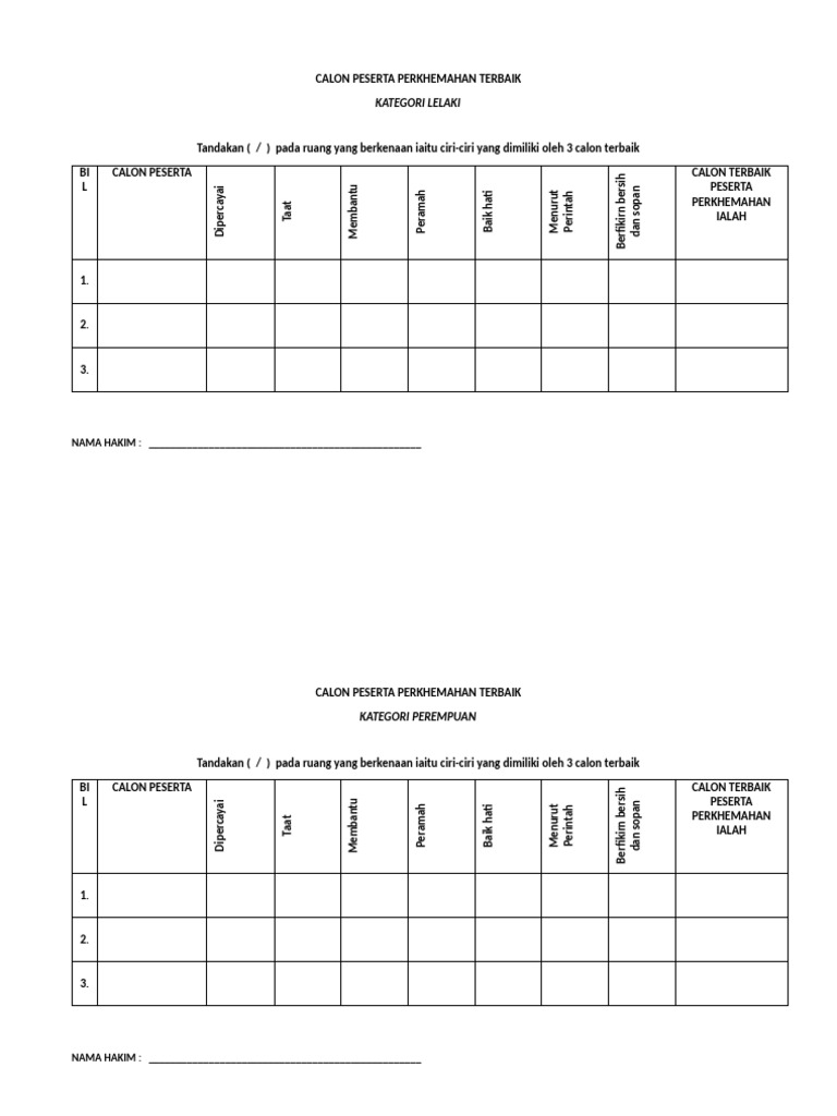 Borang Calon Peserta Perkhemahan Terbaik | PDF
