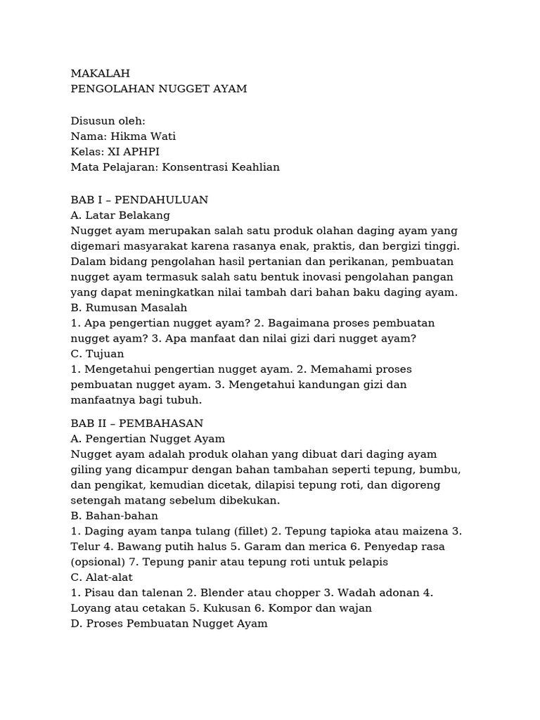 Makalah Nugget Ayam Hikma Wati | PDF