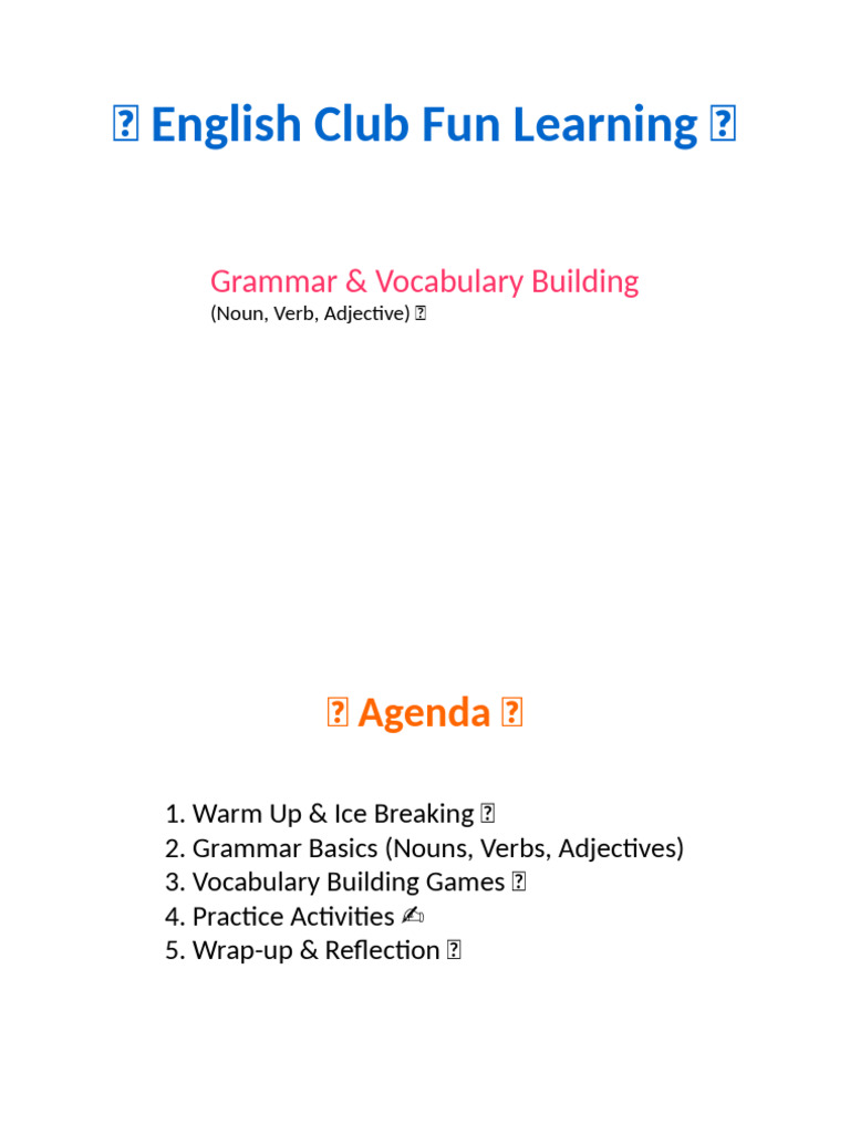 English Club Playful Grammar Vocabulary | PDF