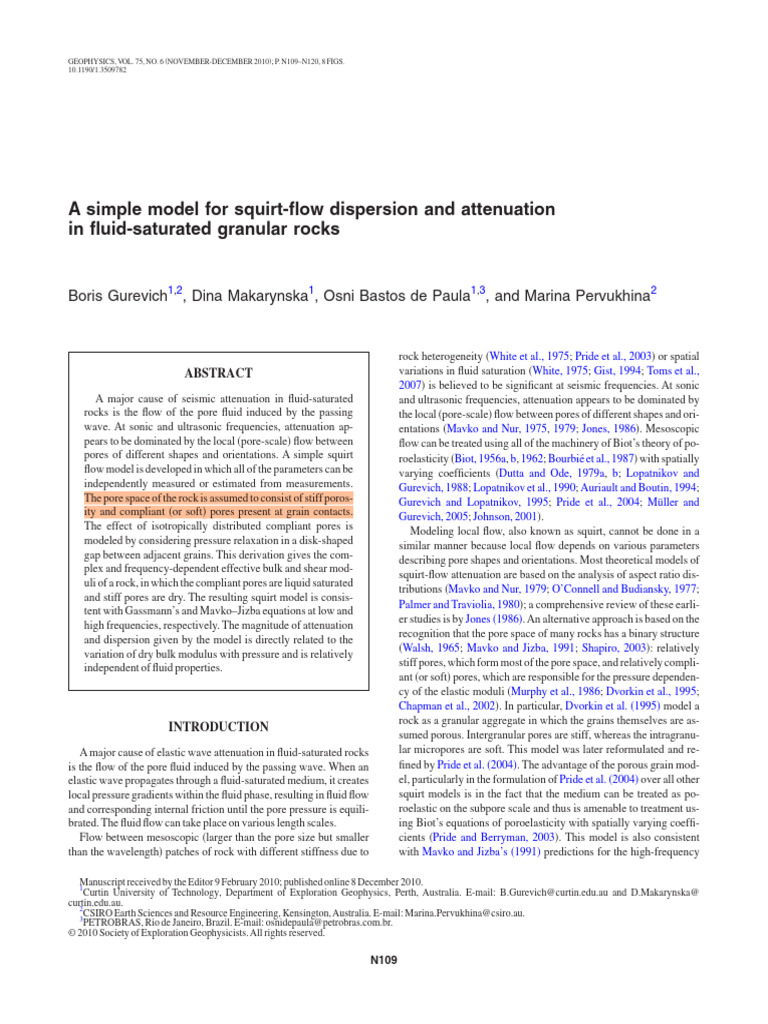 A Simple Model For Squirt Flow Dispersion and Attenuation in Fluid ...