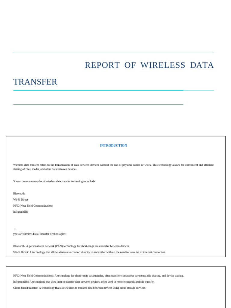 Wireless Data Transfer Technologies Guide | PDF | Transmitter | Radio Wave