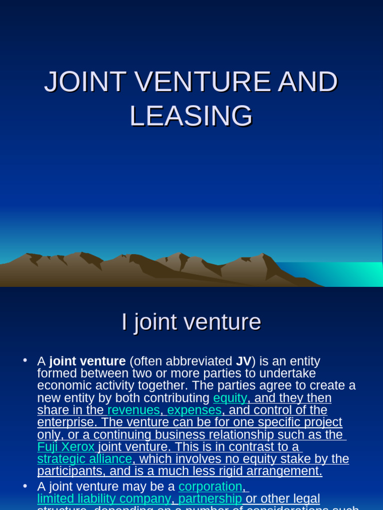 Joint Venture and Leasing | PDF | Lease | Leasehold Estate