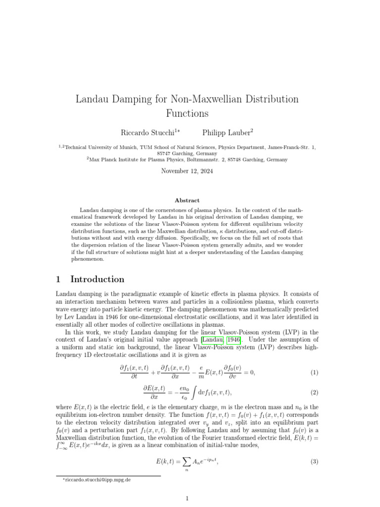 Landau Damping For Non-Maxwellian Distribution Fun | PDF | Mathematical ...