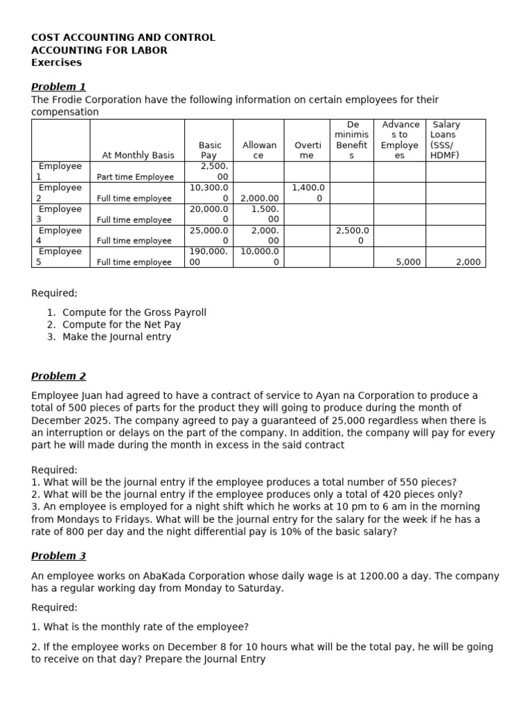Accounting For Payroll Exercises | PDF | Employment | Salary