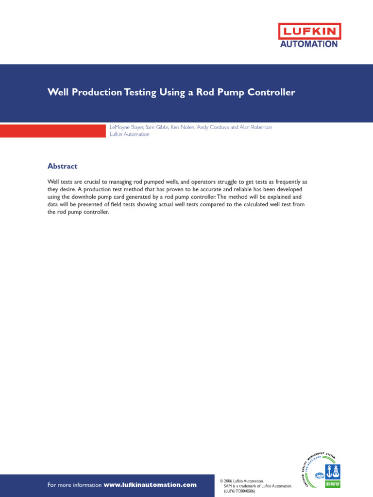 Rod Pump Controller for Well Testing | PDF | Pump | Gases