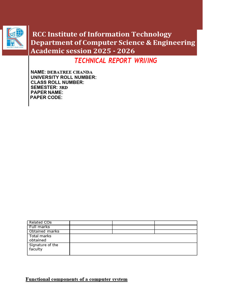 Front Page of Report Writing 2025-26 (Odd Semester) | PDF