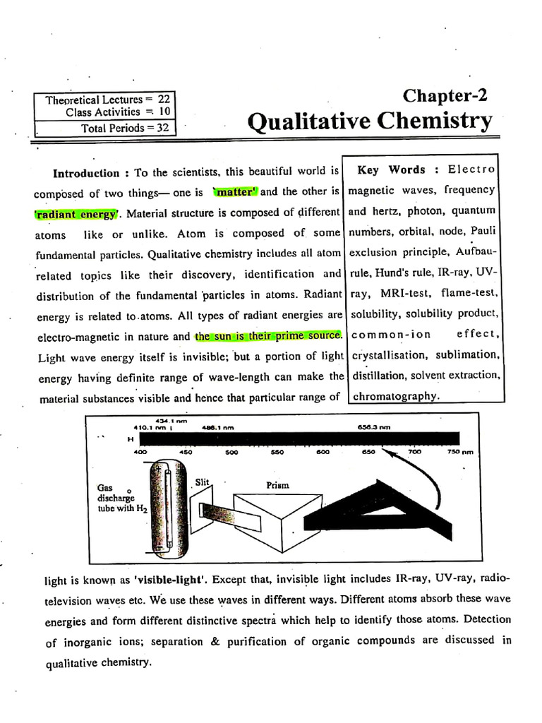 EV Chemistry 1st Paper (Chapter 2 - Qulititive Chemistry) | PDF