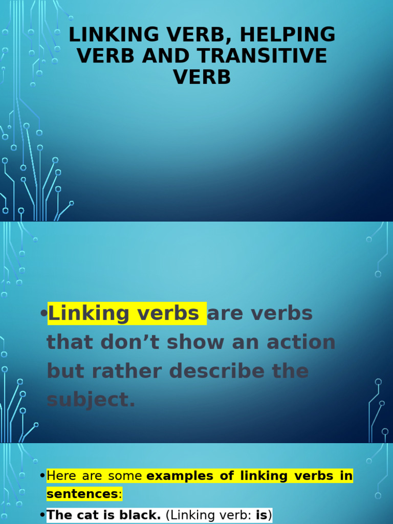 Linking Verb, Helping Verb and Transitive Verb | PDF