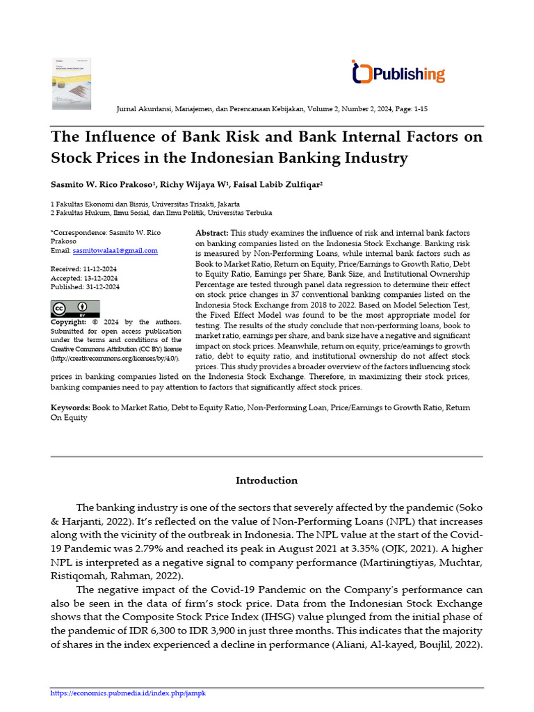Sasmito the+Influence+of+Bank+Risk+and+Bank+Internal+Factors+on+Stock ...