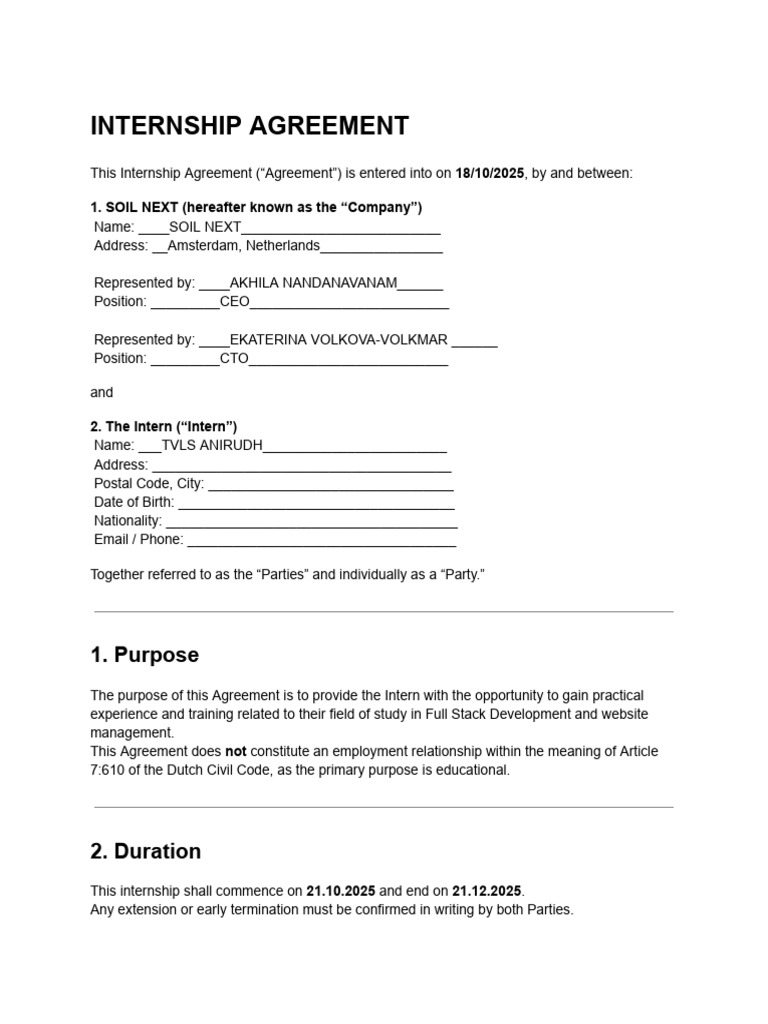 Internship Agreement for Full Stack Development | PDF | Insurance | Justice