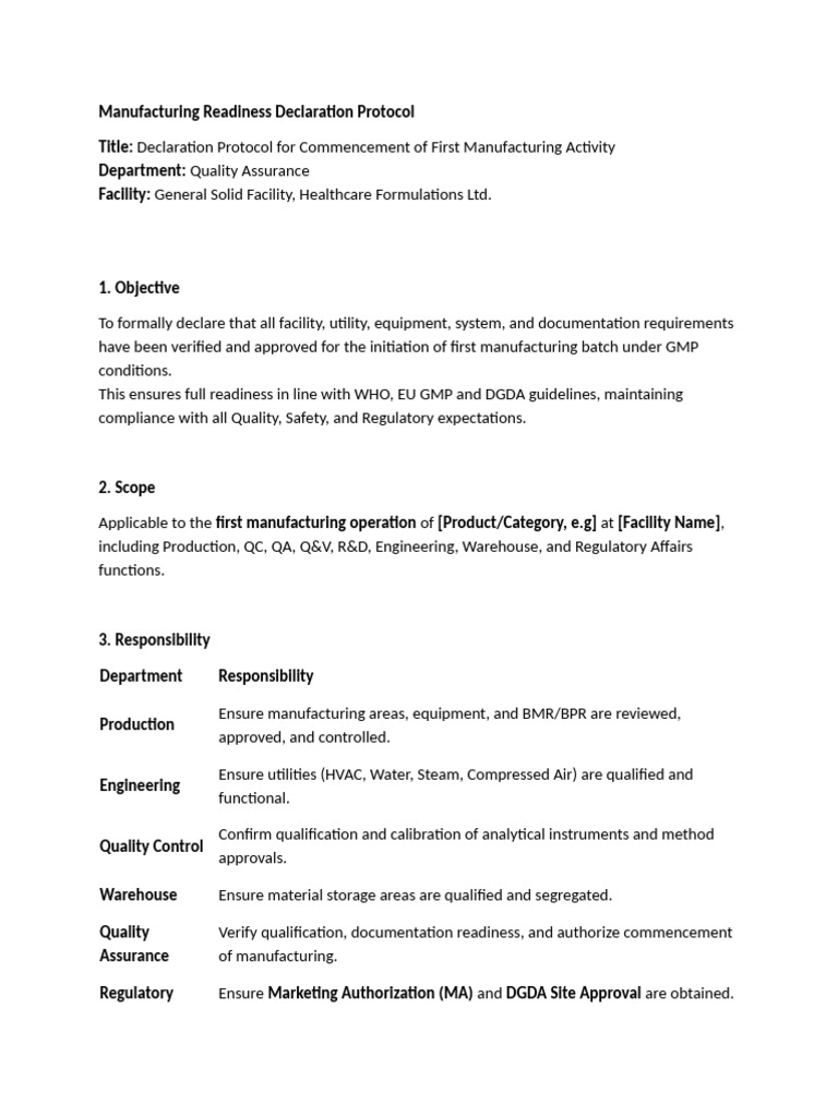 Manufacturing Readiness Declaration Protocol | PDF