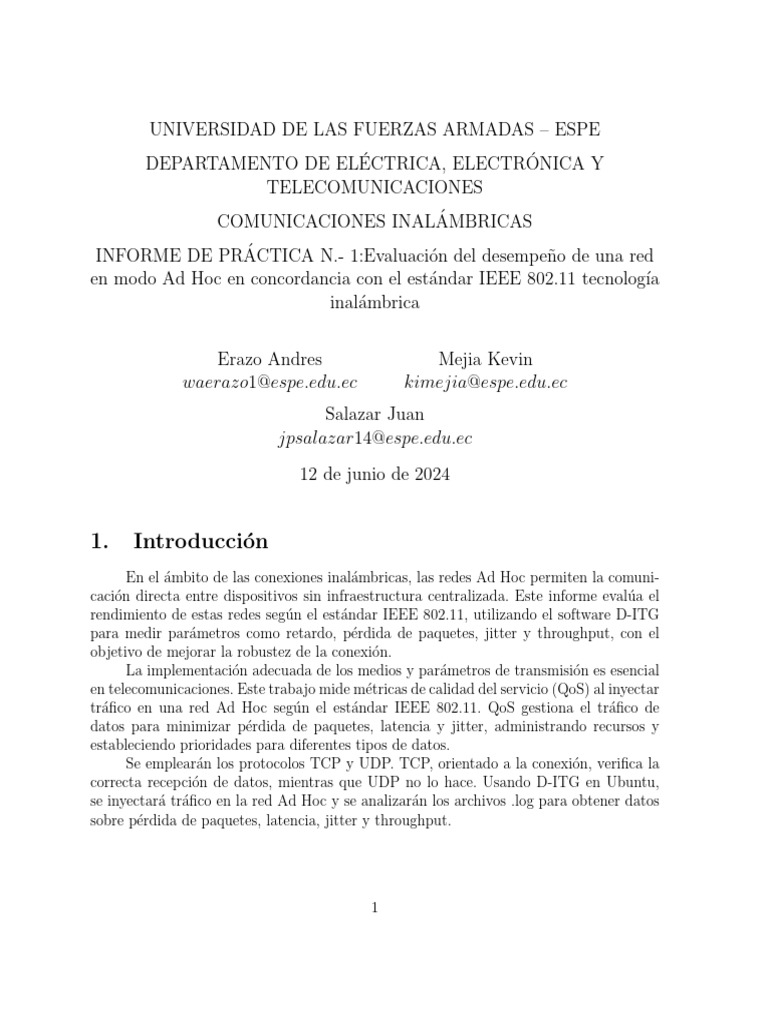 G1 Informe Lab1 | PDF | Ieee 802.11 | Calidad de servicio