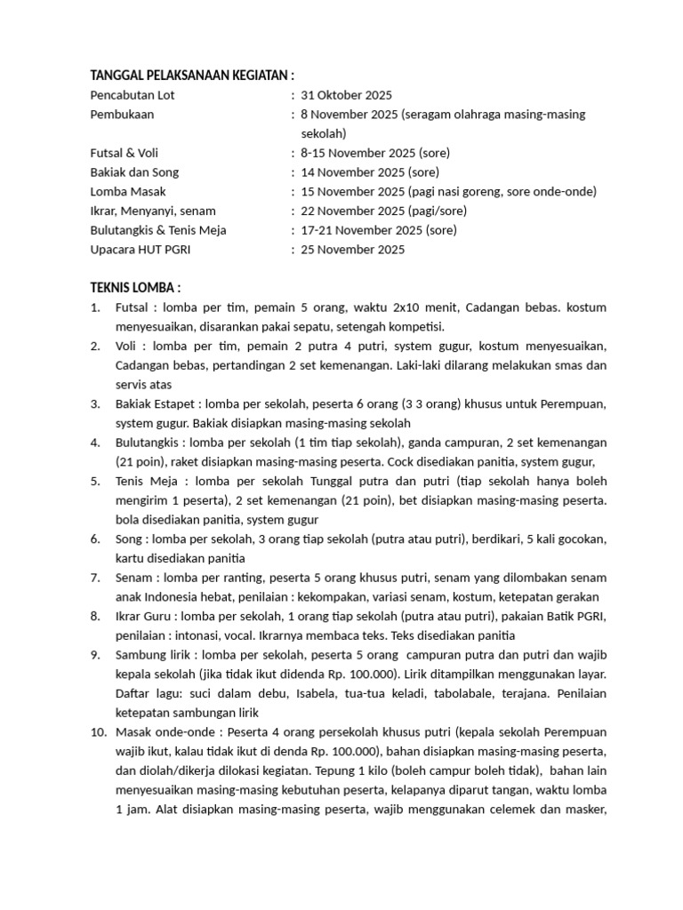 TGL Dan Juknis Lomba PORSENI 2025 | PDF