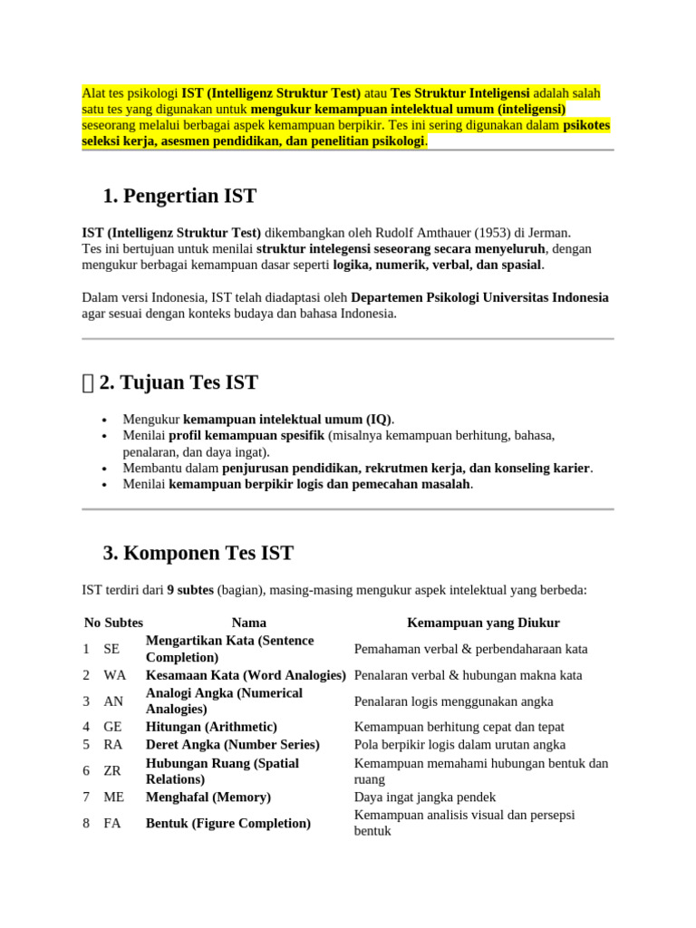Tujuan dan Alat Tes IST | PDF