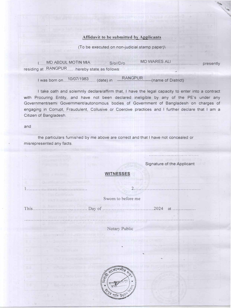 Affidavit To Be Submitted by Applicants: M UL MO N M M W R L R N UR R N ...