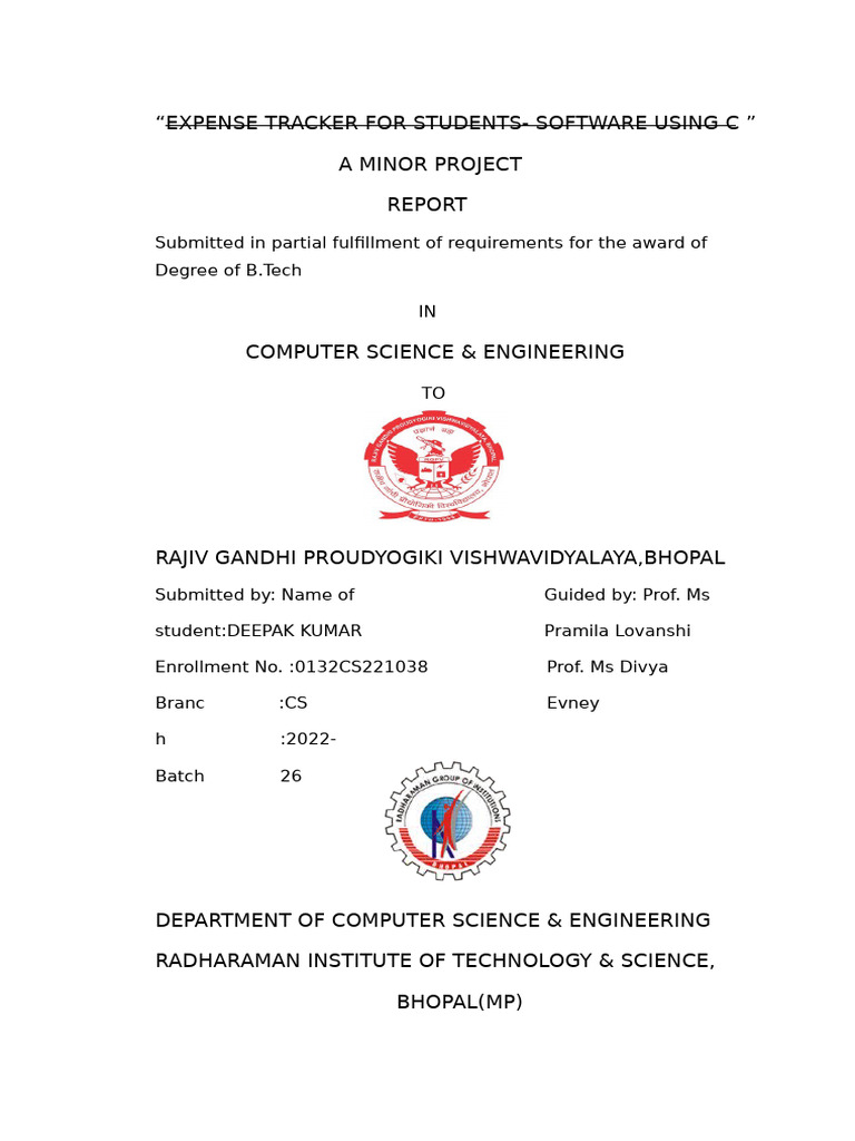 Expense Tracker For Students (Minor Project) PDF | PDF | Computer ...