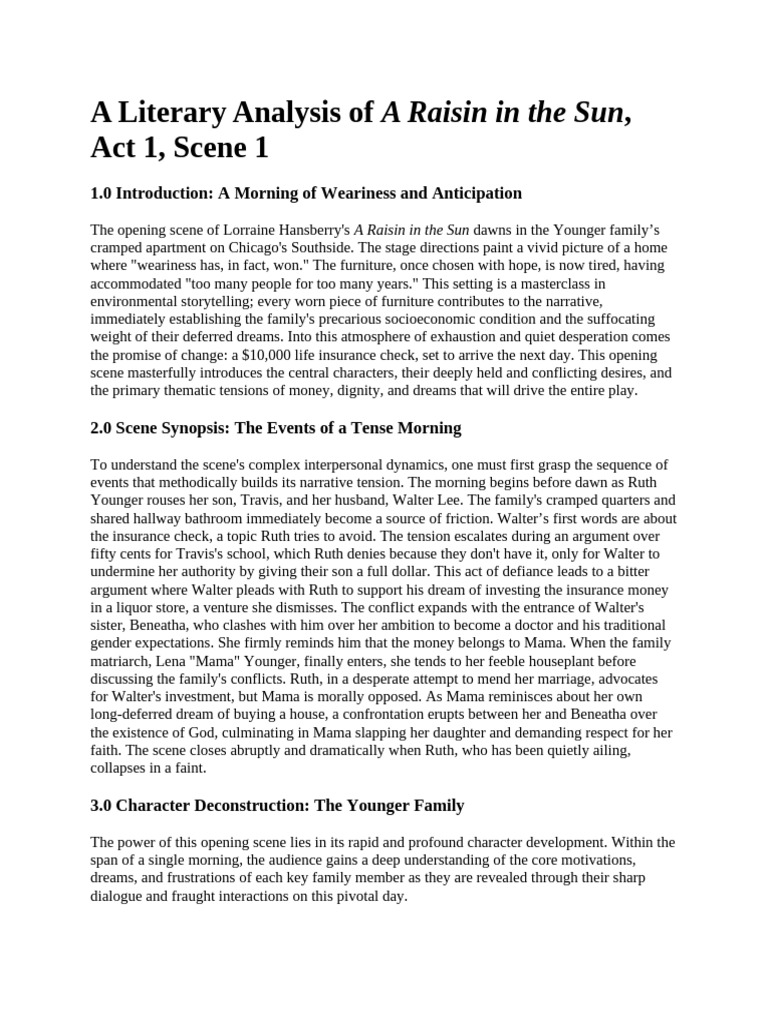 A Literary Analysis of A Raisin in The Sun, Act 1, Scene 1 | PDF