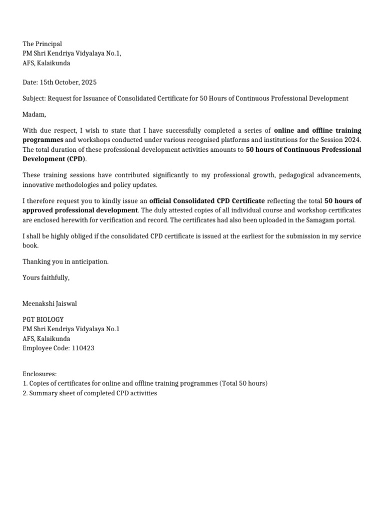 Request for CPD Certificate Issuance | PDF