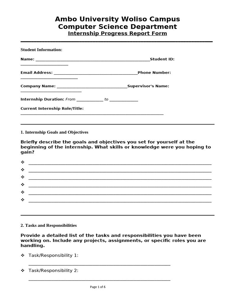 Internship Progress Report Form | PDF | Skill