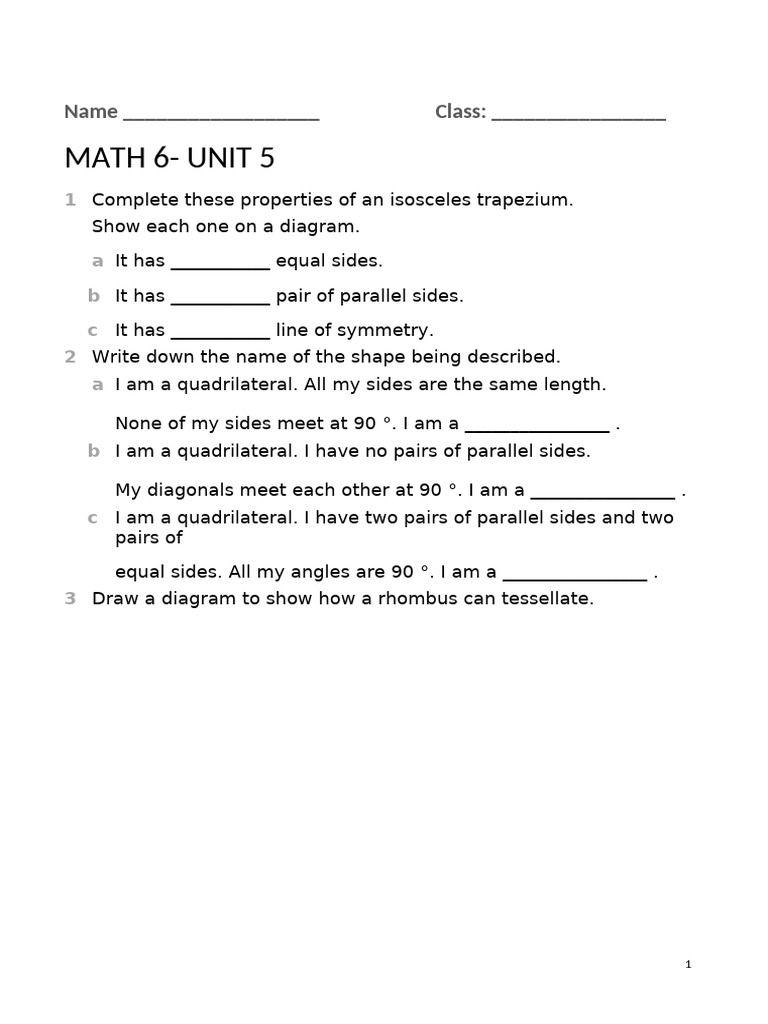 Math 6- Unit 5 Review | PDF