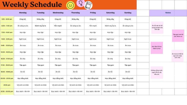 Weekly Schedule Sheet in Orange Violet Bright + Bold Modular Style | PDF