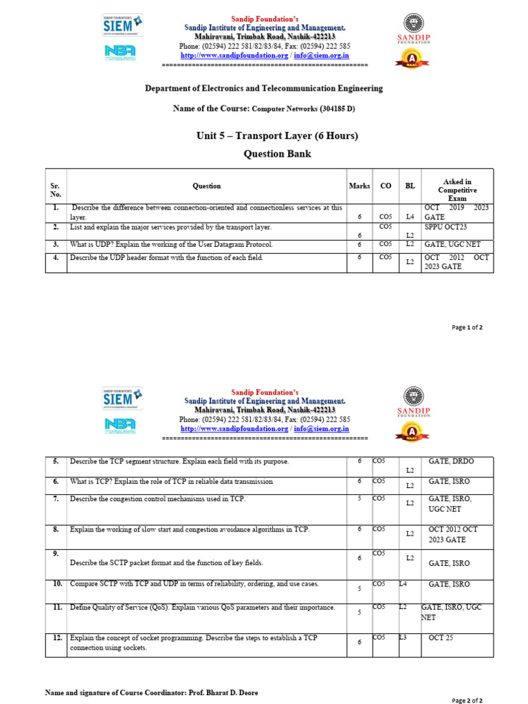 Computer Networks Assignment No. 5 | PDF | Transmission Control ...