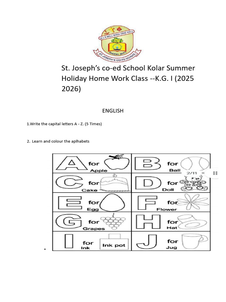 K.G. I Summer Homework 2025-2026 | PDF