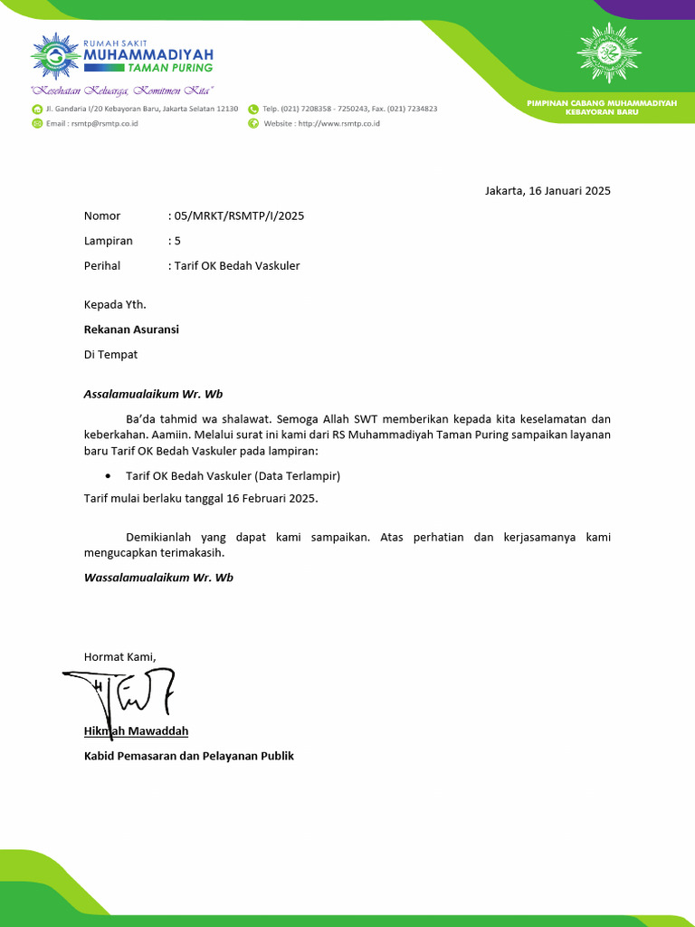 Tarif OK Bedah Vaskuler RSMTP | PDF