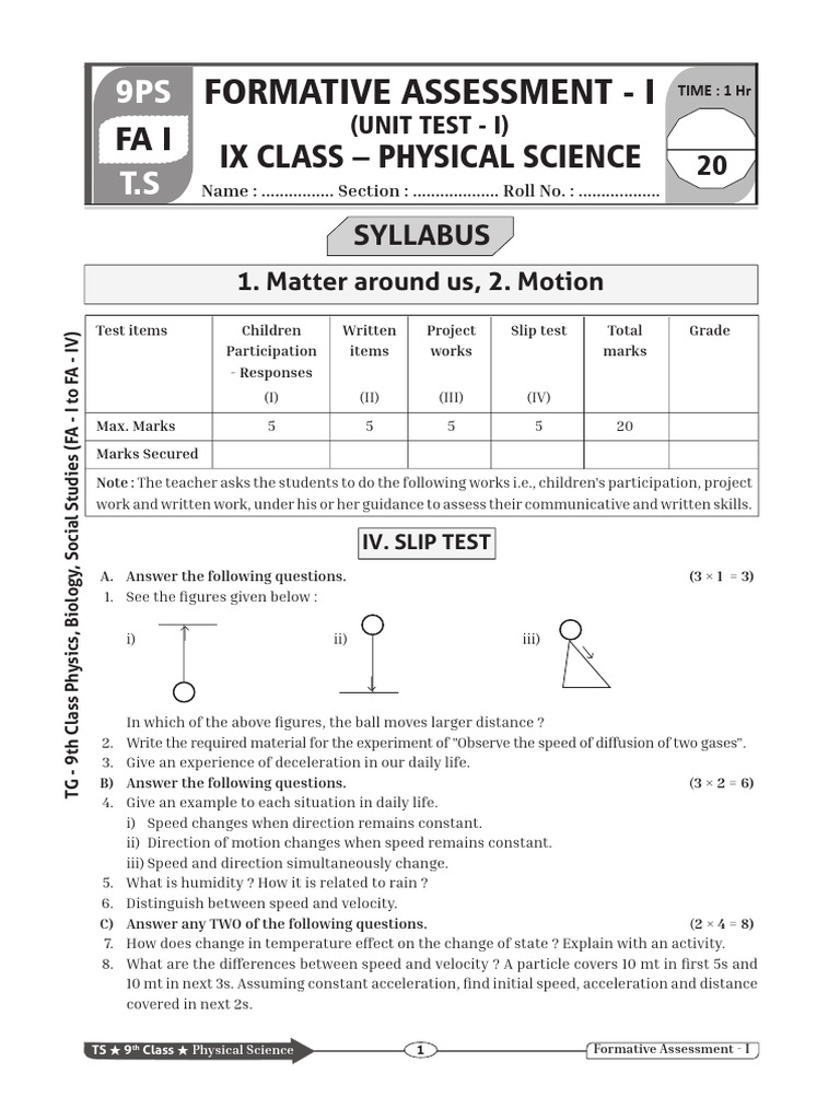9th Class Physical Science Assessments | PDF | Gases | Force