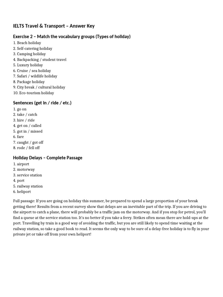 IELTS Travel & Transport Vocabulary Guide | PDF | Helmet | Landing Gear
