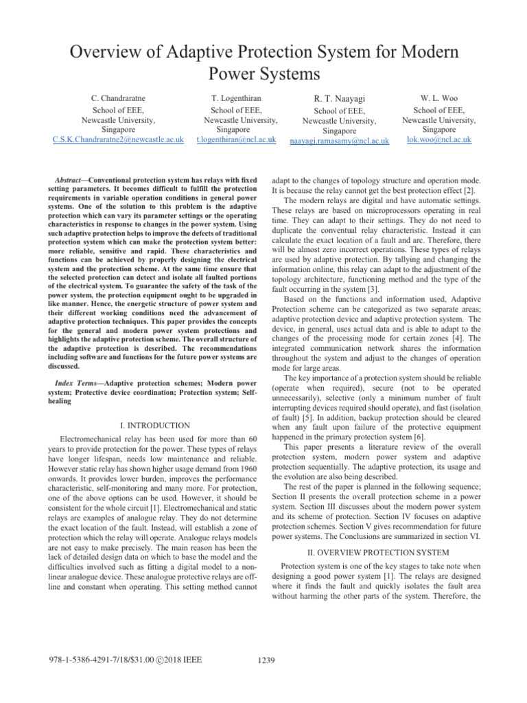 Adaptive Protection in Power Systems | PDF | Electrical Impedance | Relay