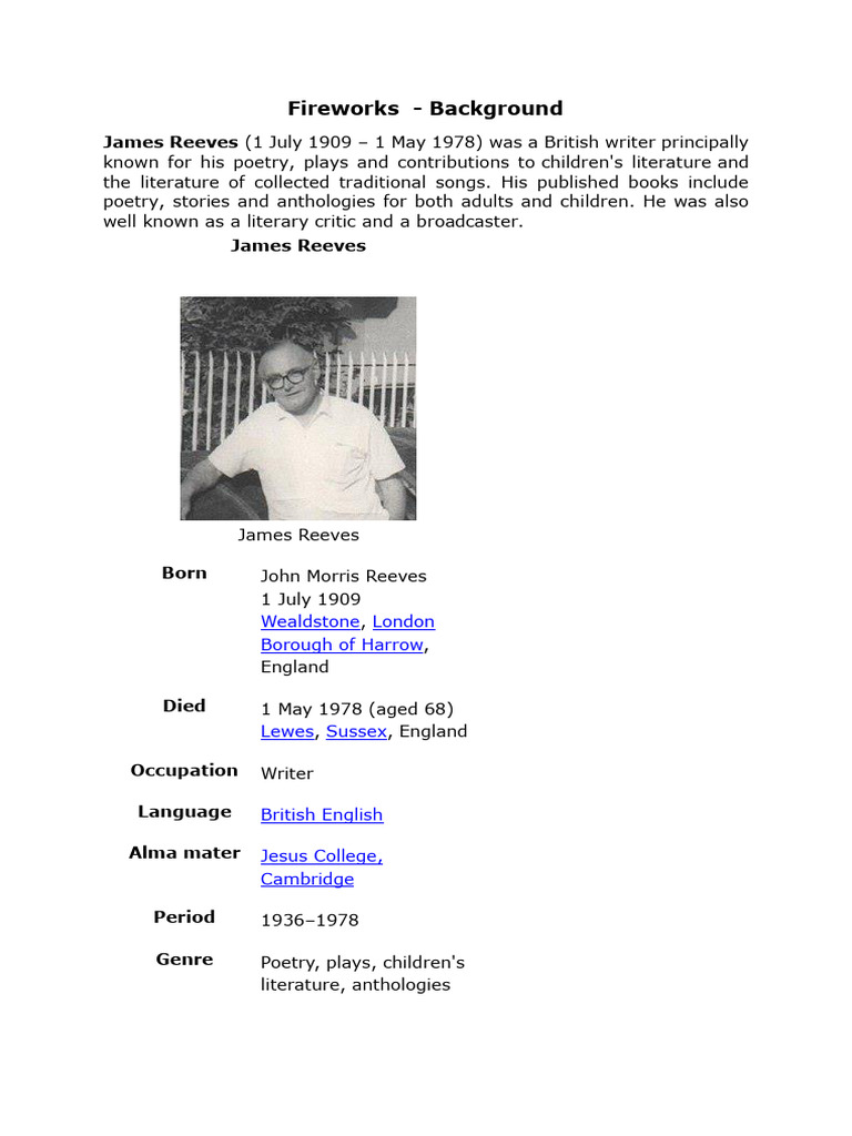 1 James Reeves Fireworks Background 1 | PDF | Writing | Poetry