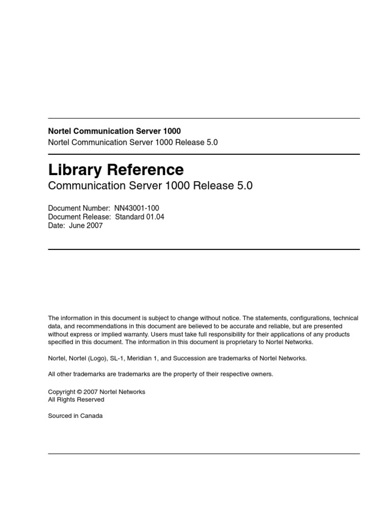 Library Reference: Communication Server 1000 Release 5.0 | PDF | World ...