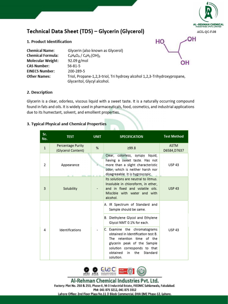 Tds | PDF | Glycerol | Chemical Substances