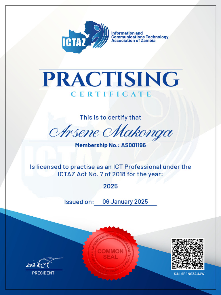 ICT Professional License Certificate | PDF