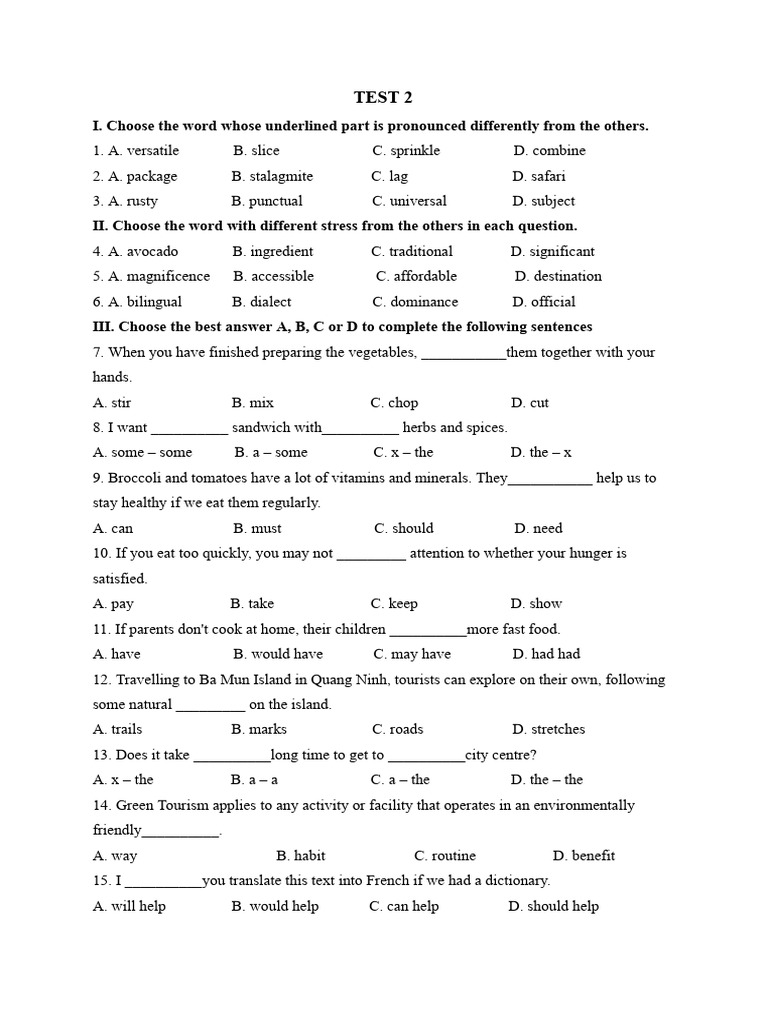 TEST 2, 3 english 9 | PDF | English Language | Chef
