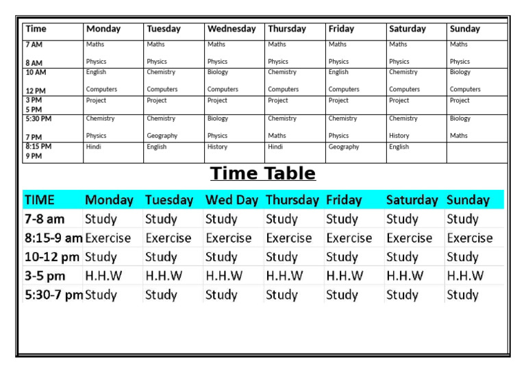 Weekly Class Schedule Overview | PDF