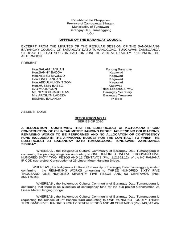 Resolution on Hanging Bridge Funding Issues | PDF | Economy Of Asia ...