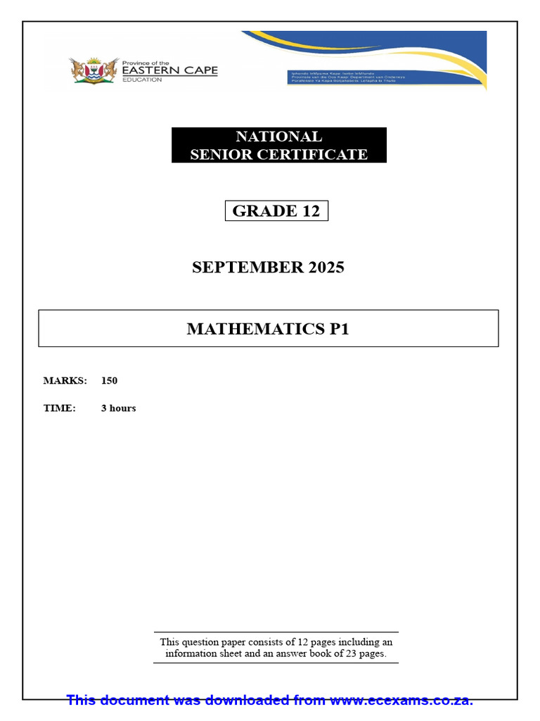Grade 12 Maths Paper 1 - Sept 2025 | PDF | Mathematics