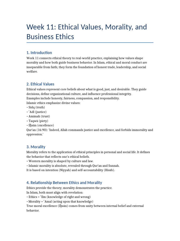 Week11 Ethical Values Morality Business Ethics TeacherNotes | PDF ...