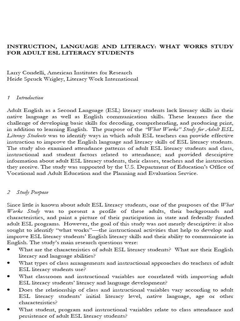02 Instruction, Language and Literacy - What Works Study | PDF ...