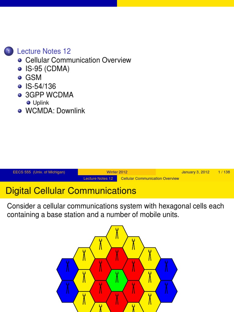 Lecture Notes 12 Cellular Communication Overview Is 95 Cdma Gsm Is 54 136 3gpp Wcdma Wcmda
