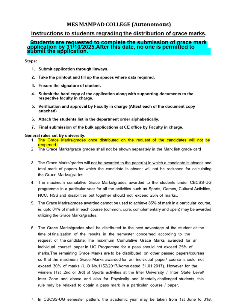 Grace Marks Application Guidelines | PDF