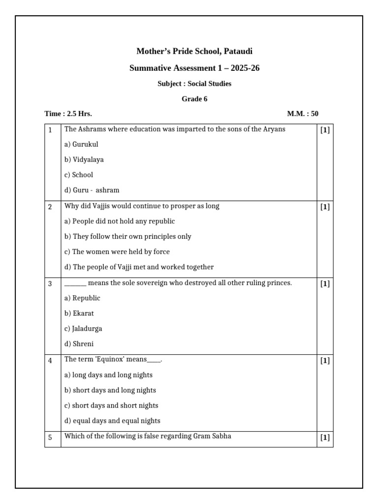 Grade 6 SA1 SST Original | PDF | Earth | Sun