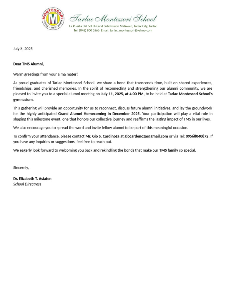 Alumni Letter New | PDF