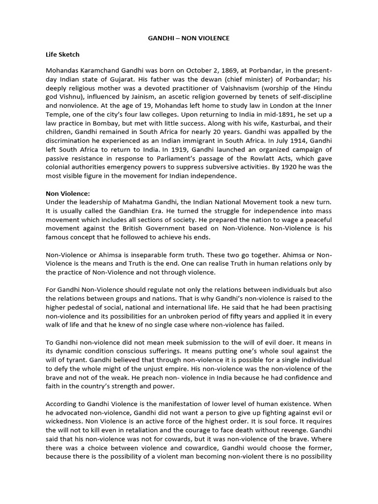 GANDHI - Non-Violence & Satyagraha | PDF | Mahatma Gandhi | Nonviolence